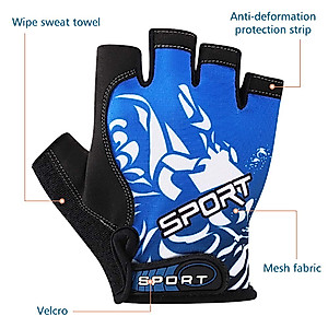 Accmor Cycling Gloves, Men Women, Half Finger, Blue, Breathable, Shock-Absorbing, Anti-Slip, Adjustable, Unisex-Adult, Road Bicycle, Mountain Bike, Motorcycle Gloves