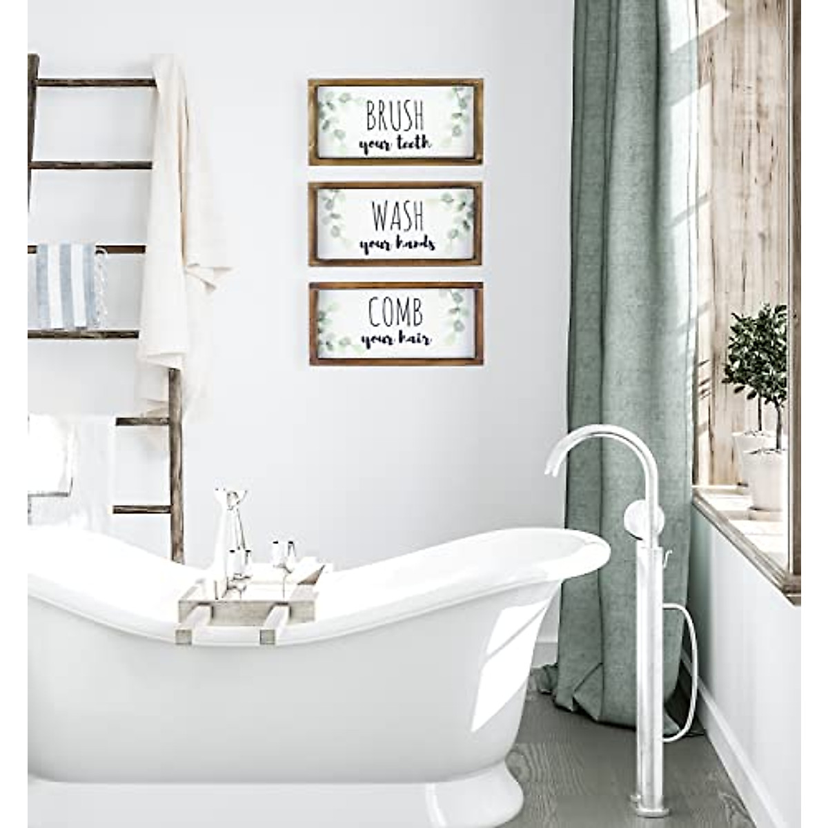 ABRADZ Bathroom Wall Decor Rustic Wood Farmhouse Bathroom Wall Decor Country Bathroom Decor Bathroom Sign & Plaque (Set of 3) Wash Your Hands Brush Your Teeth Comb Your Hair Bathroom Decorations