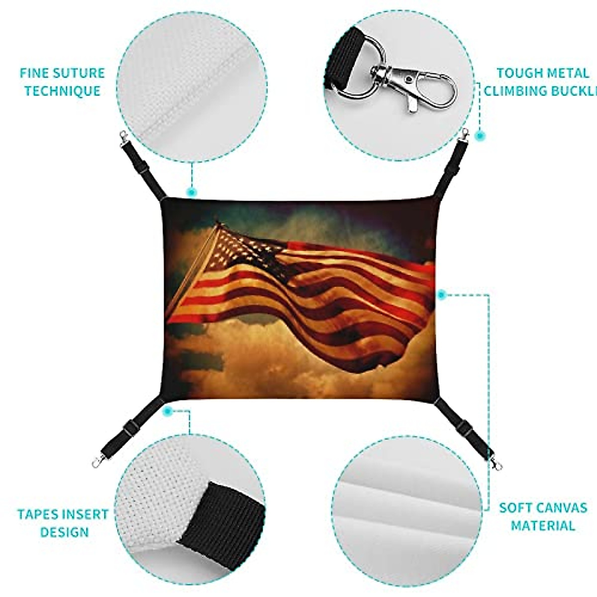 USA Flag Art Pet Hammock Bed Guinea Pig Cage Hammock Small Animal Hanging Bed for Ferret, Chinchilla, Puppy and Other Small Animals