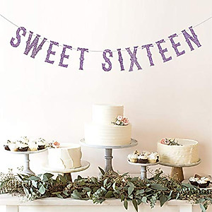 Purple Glitter Sweet Sixteen Banner, Hello 16 / I'm 16 Bitches/Sweet 16 Party Decorations, 16th Birthday Party Decoration Supplies Photo Props Bunting Sign