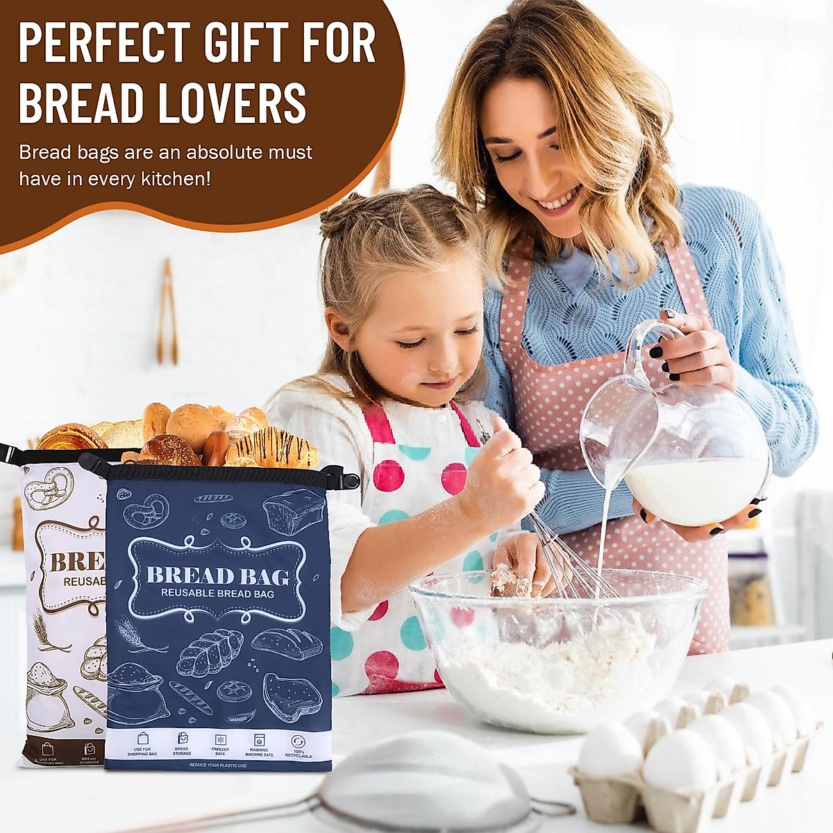 Ciciany Bread Bags, 2 Packs Bread Bags to Keep Fresh, Reusable Zipper for Homemade Loaf, Freezer Storage Bag, Container, Fresh Keeping Extra Large Bags, Food Bag