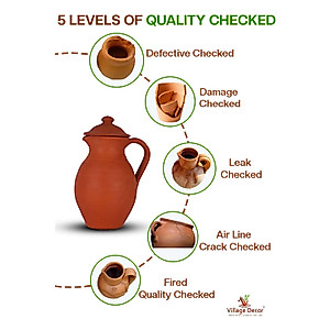 Village Decor Handmade Earthen Clay Water Jug with Lid | Carafes Pitcher | Capacity 51 oz 1500 ml