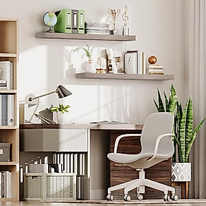 HOOBRO Floating Shelves, Wall Shelf Set of 2, 47.2 Inch Hanging Shelf with Invisible Brackets, for Wall Decor in Bathroom, Bedroom, Toilet, Kitchen, Living Room, Office, Greige BG120BJP201