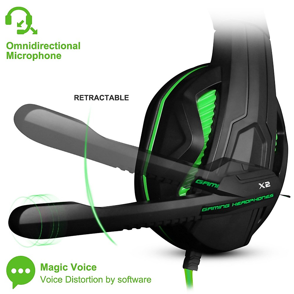Gaming Headset,DLAND 3.5mm Wired Bass Stereo Noise Isolation Gaming Headphones with Mic for Laptop Computer, Cellphone, PS4 and so on- Volume Control (Black and Green)
