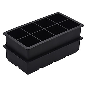 Bangp Large Ice Cube Trays with Lids 2 Pack,Silicone Ice Trays for Freezer,Easy Release Silicone Ice Cube Tray,8 Big Square Ice Cubes per Tray Ideal for Cocktails,Whiskey,Soups and Frozen Treats