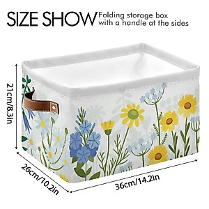 Chamomiles Buttercups Bells Flowers Rectangle Storage Basket Collapsible Storage Bin for Nursery Toys Books Waterproof Baskets for Closet Shelves Bedroom Decor