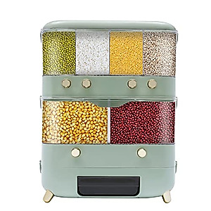 Eapmic Rice Dispenser with Cup,Wall-Mounted 6 Grid Dry Food Dispenser Rice Bucket Grains Storage Container Cereal Dispenser for Home and Kitchen (6Grid,2 Layers,Light Green)