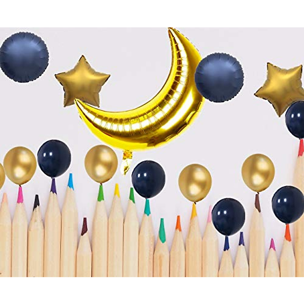 InBy 15pcs Navy Blue and Gold Moon Balloon Sky Night Moon Star Theme Balloon Party Decoration Baby Boy Girl Shower Wedding Birthday 36" Moon Foil Mylar Balloon 18" Start Balloon 12" Latex Balloon Kit
