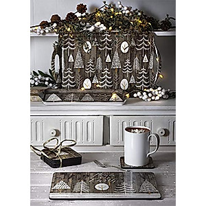 Pimpernel Wooden White Christmas Handled Tray | Large Melamine Serving Tray for Lunch, Coffee, Breakfast, or Snack | Measures 18.9" x 11.6" | Dishwasher Safe