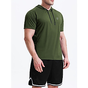 NELEUS Men's Running Shirt Mesh Workout Athletic Shirts with Hoods,5084,3 Pack,Black/Grey/Olive Green,US L,EU XL