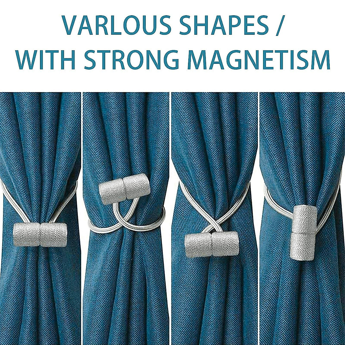 XDerlin 2 Pack Window Curtain Holdbacks Magnetic Curtain Tiebacks, Upgraded 16 Inch Home Office Decorative Twist Tie Backs for Blackout Sheer Window Treatment, Grey