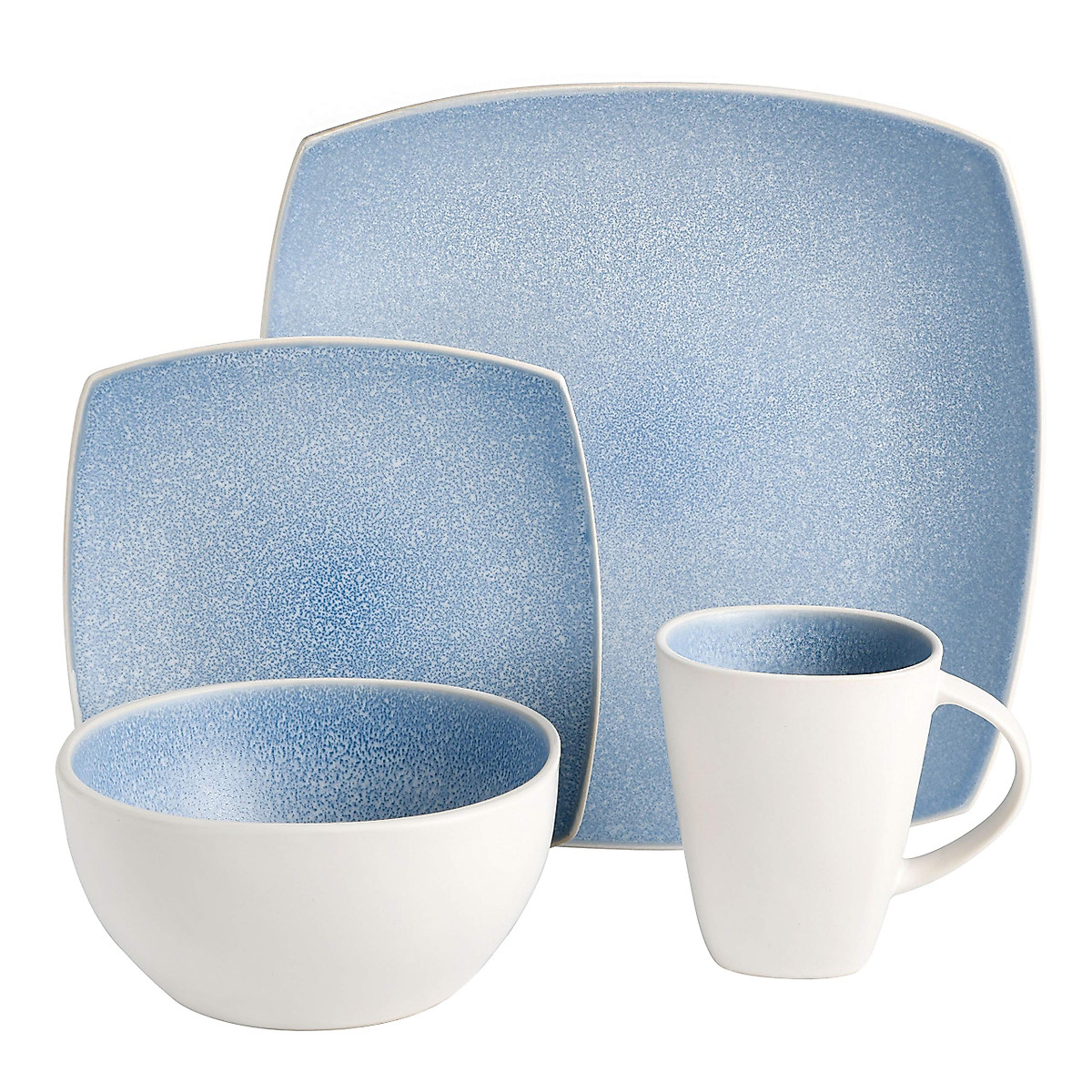 Gibson Soho Lounge Square Reactive Glaze Stoneware Dinnerware Set, Service for 4 (16pc), Aqua Blue