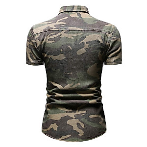 chouyatou Men's Military Style Short/Long Sleeve Camo Printed Button Down Shirt (Large, Green Short)