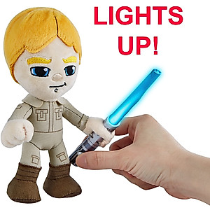 Mattel Star Wars Plush 6-inch Figure 2-Pack, Luke Skywalker vs Darth Vader, Lightsaber Duel Set of 2 Soft Dolls with Light-up Weapons