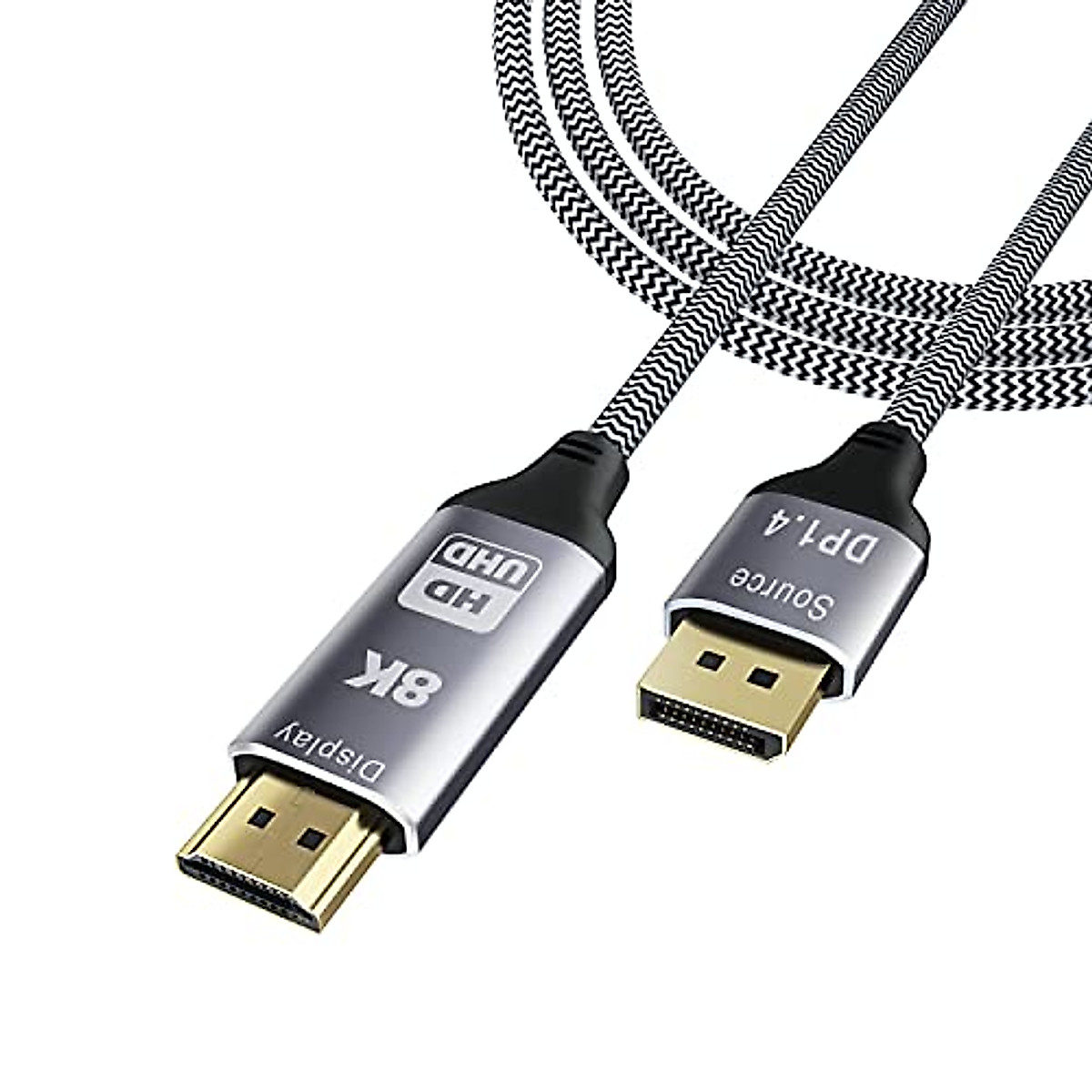 CableDeconn DisplayPort 1.4 to HDMI 2.1 8K Cable 2 m Converter 8K @ 30Hz 4K @ 120Hz Directional Compatible with DisplayPort PC and HDMI Displays