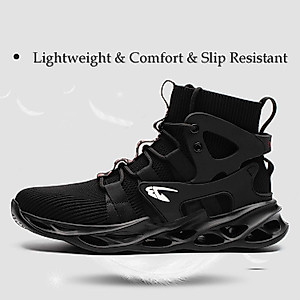 ORISTACO Work Safety Steel Toe Boots, Lightweight Breathable Industrial Construction Boots, High Cut 799 Black 45