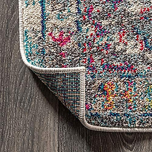 JONATHAN Y BMF103B-5 Bohemian Flair Boho Vintage Medallion Faded Indoor Area-Rug Floral Easy-Cleaning High Traffic Bedroom Kitchen Living Room Non Shedding, 5 ft x 8 ft, Navy/Cream