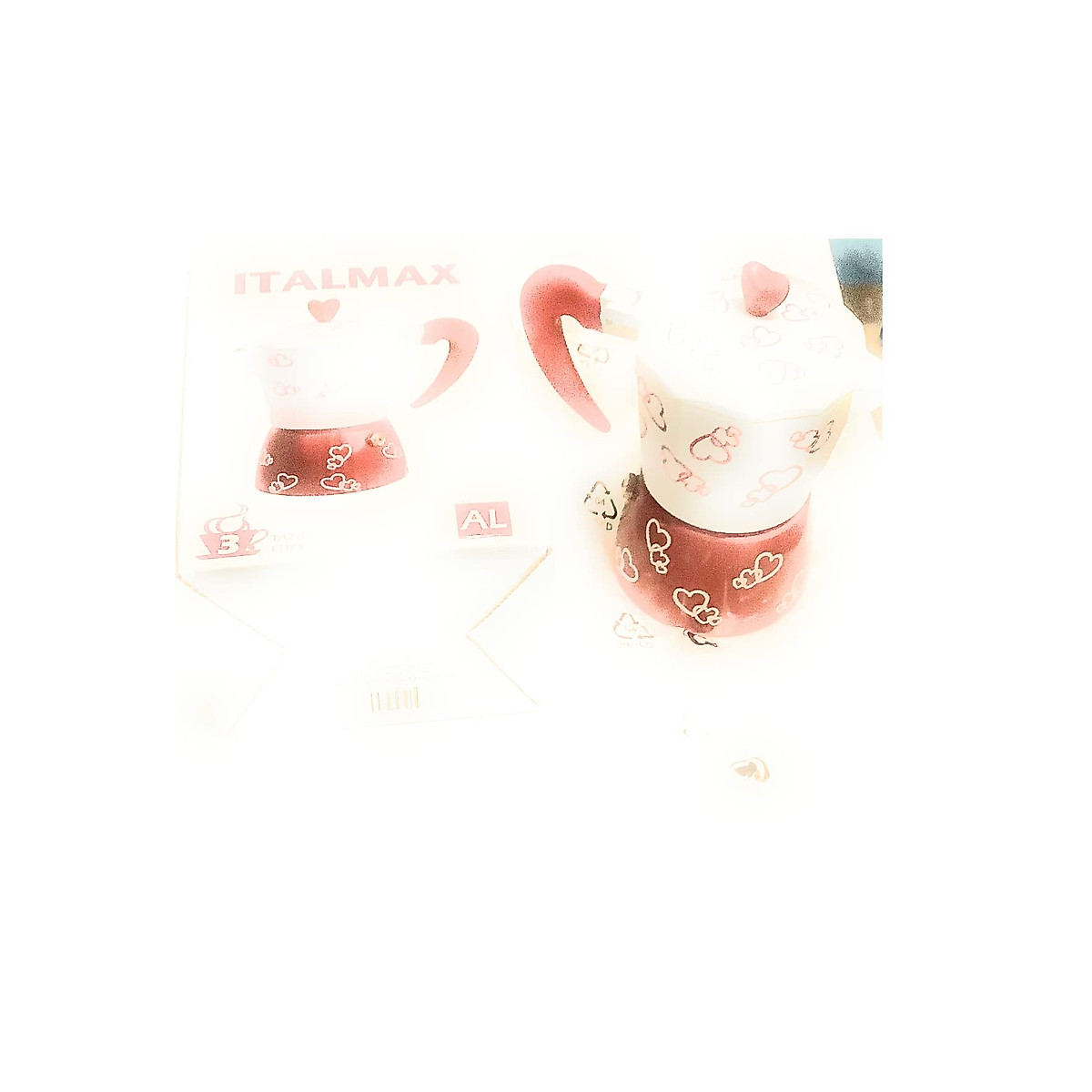 Italmax Heart Pattern Red and White Stove Top 6 Cup Espresso Coffee Maker