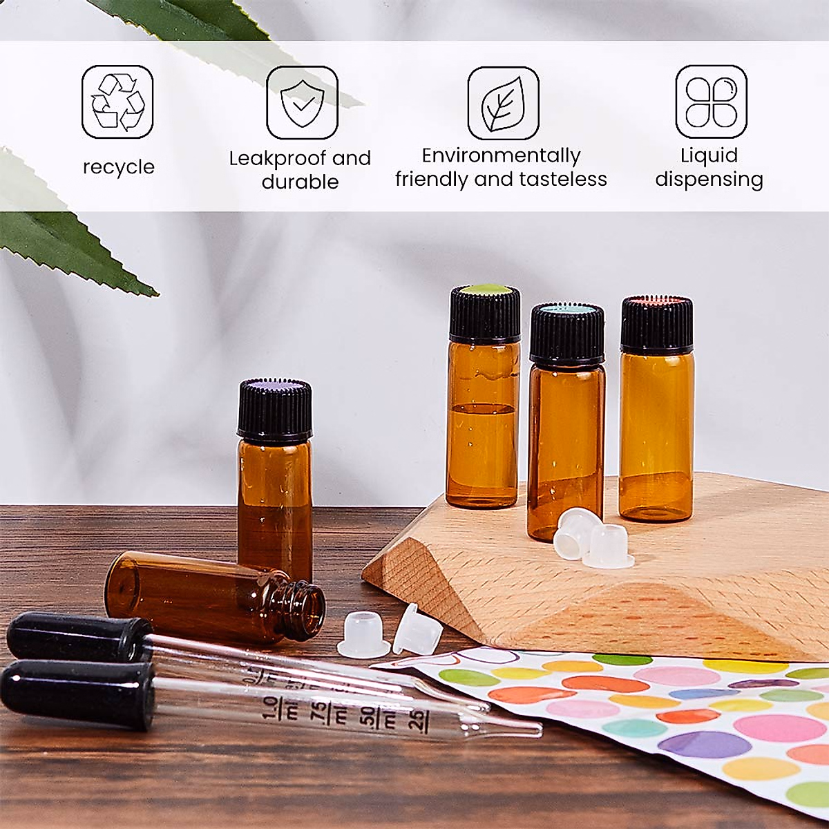 BENECREAT 40 Pack 5ml Amber Brown Orifice Reduce Essential Oil Bottles with Glass Droppers for Aromatherapy Fragrance Oils
