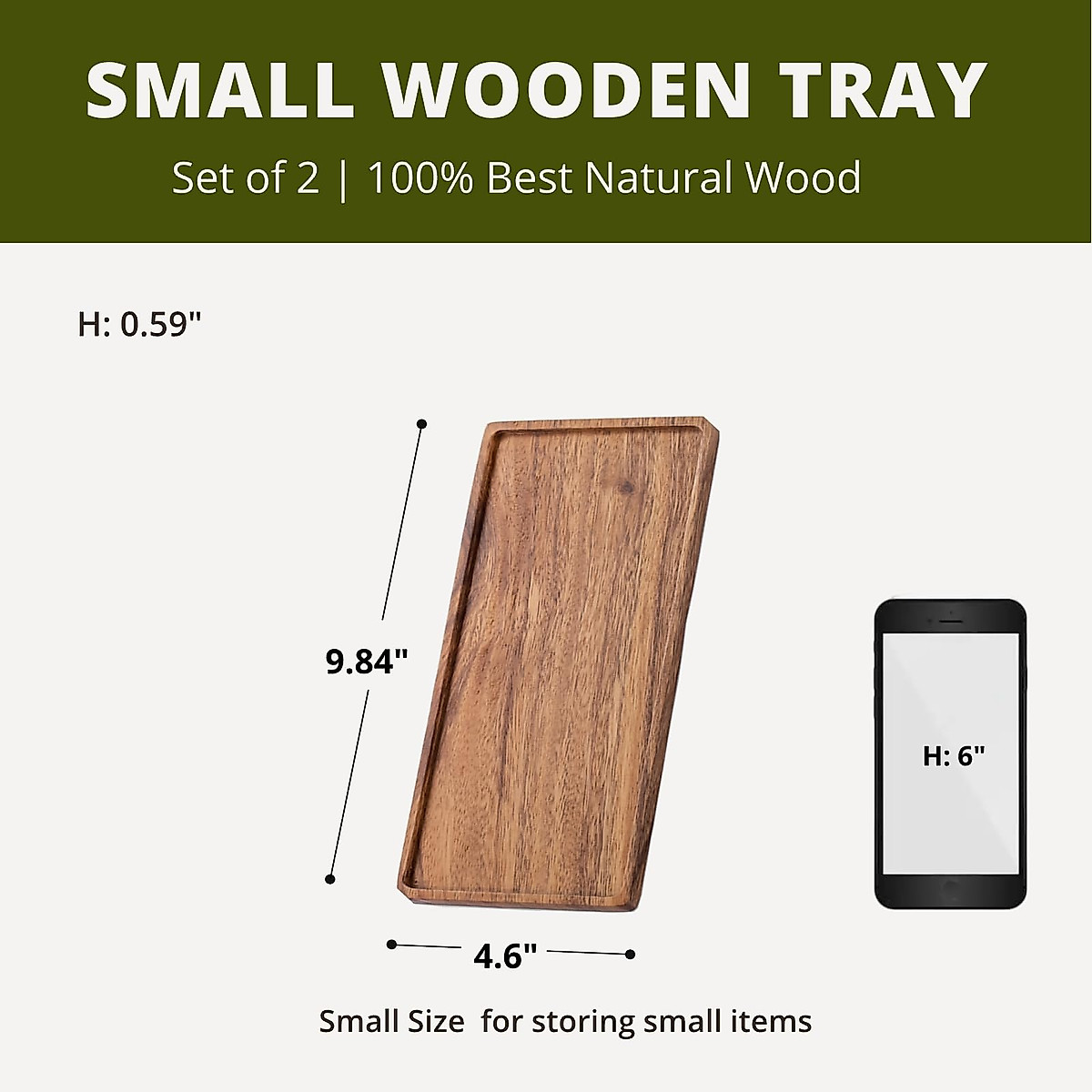 Vandroop Wooden Serving Platter, Small Decorative Trays for Parties, Appetizers, Tea/Coffee, and Cheese, Handcrafted Wooden Board Set of 2 (9.8"×4.6")