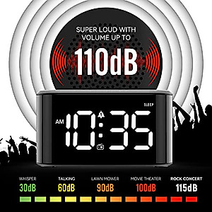 Odokee Loud Alarm Clock Radio for Heavy Sleepers, 7 Color Night Light, Easy to Set, 0-100% Dimmer, 3 Sound Adjustable Volume, FM Radio w/Sleep Timer, USB Charger, Digital Alarm Clock Radio for Bedroom