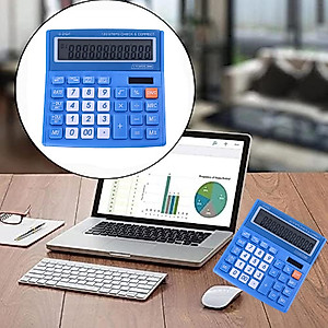 Office Desk Calculator 12 Digits with Solar Power and Easy to Read HD LCD Display, Big Buttons, for Financial Affairs,Home, Office, School, Class and Business,with Battery,Blue
