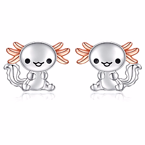 925 Sterling Silver Axolotl Earrings Stud Necklace Hypoallergenic Cute Animal Jewelry Gifts for Women (Earrings)