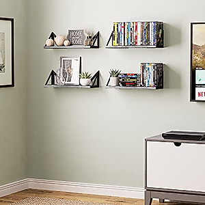 Wallniture Minori Floating Shelves Set of 4, 17"x6" Wood Wall Shelves for Living Room, Bathroom, Kitchen, Office, Bedroom, Gray Wood with Metal Floating Shelf Bracket