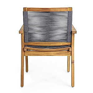 Christopher Knight Home Tracy Outdoor Acacia Wood Dining Chair with Rope Seating (Set of 2), Teak and Dark Gray