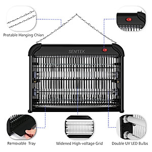 Mosquito Zapper, Electric Bug Zapper Indoor, Powerful Fly Insect Killer Repellent Lamp Outdoor Patio, Home Pest Control Bug Catcher Eliminator for Gnat Fruit Fly Moth w/Replacement Bulb (Black)