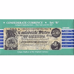 Historical Documents Confederate Currency Set: 25 Replica Notes (Set A, B, C, & D) - Civil War Era Currency Replica Set - Adults - Small - Unisex - Paper - No Assembly Required