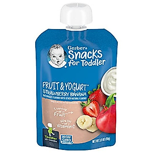 Gerber Baby Food Pouches, Toddler 12+ Months, Fruit & Yogurt, Strawberry Banana, 3.5 Ounce
