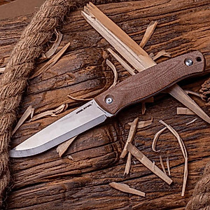 Real Steel Pathfinder Bushcraft Fixed Knife - 14C28N Blade with Micarta Handle- Perfect for Everyday Tasks - Brown