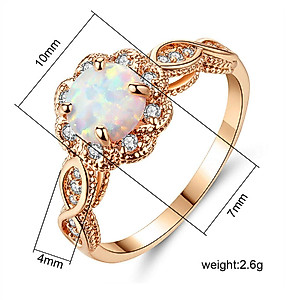 CiNily Opal Rings for Women-18K Rose Gold Plated White Fire Opal Zirconia Women Jewelry Gemstone Engagement Anniversary Ring Size 7