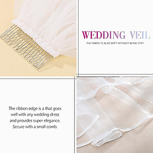 Unsutuo 2 Tiers Bride Wedding Veil Ivory Ribbon Cathedral Veil Bridal Veil for Women