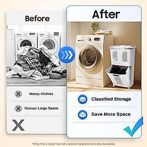 Removable Laundry Basket, Floor-Standing Tiered Laundry Basket with Wheels, Stackable Laundry Basket System for Bathroom Bedroom Balcony Laundry Room Organization, 17.32 * 12.2 * 29.13inch