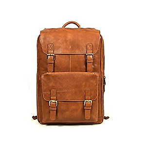 Genuine Leather Chef Knife Bag Retro Backpack | 20+ Slots for Knives and Chef Tools | Hidden Back Pocket for Tablet | Sturdy Knife Bags For Chefs & Culinary Students | Light Brown