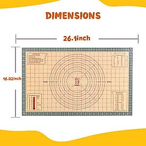 katbite Silicone Pastry Mat Non Stick, Silicone Baking Mat 26" x 16" with Measurement, Non-Slip Dough Rolling Mat for Counter, Oven Liner, Pie Crust, Reusable Fondant Mat Extra Thick