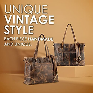 SIXTEASE Tote Bags for Women Large Tote Bag with Zipper Top - Genuine Leather Strap, Upcycled Canvas, Rug, Hair On and Hardware Accents - Vintage Style Hand Stitched -Mayabay