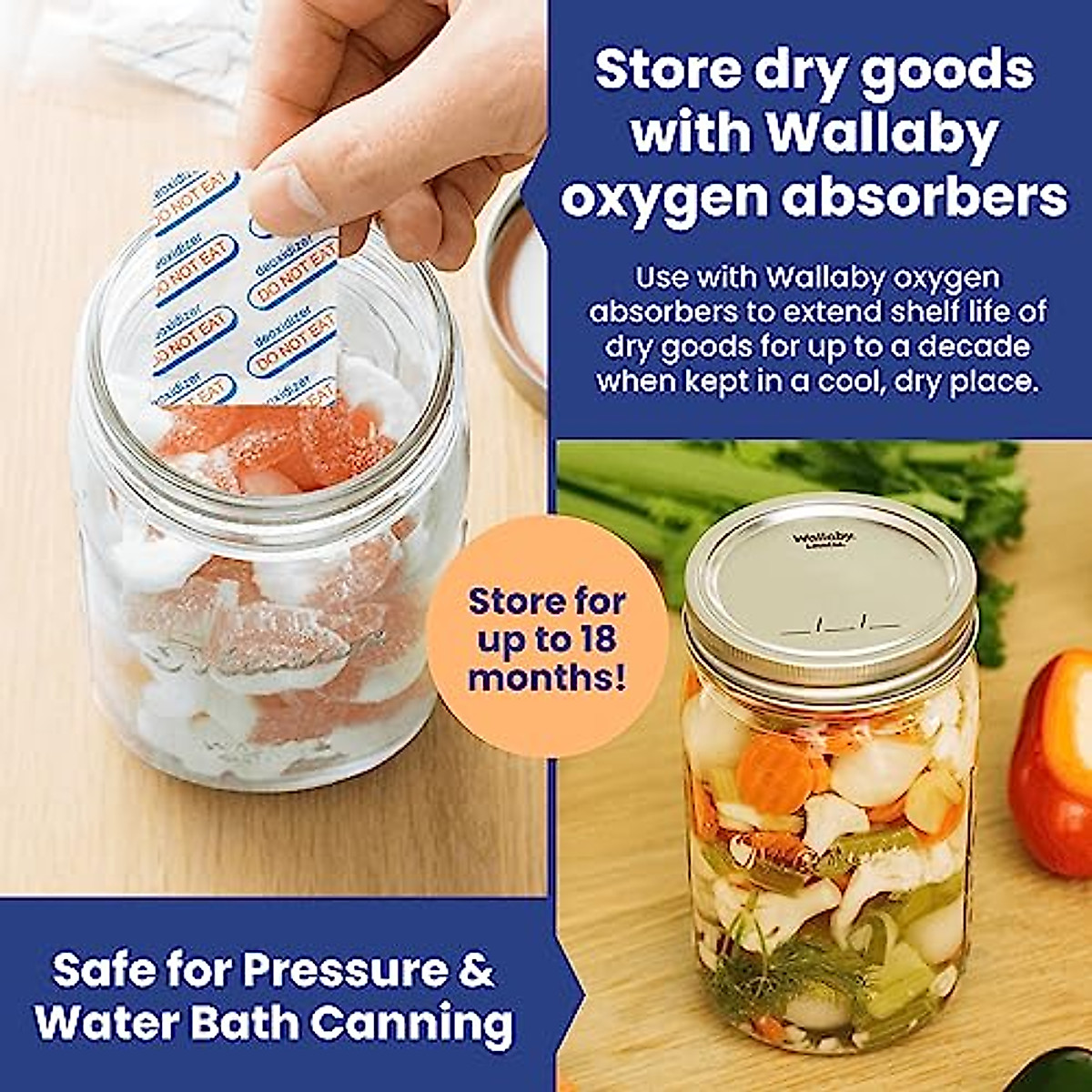 Wallaby 32oz Wide Mouth Clear Mason Jars with Lid & Seal Bands - Airtight Glass Container for Canning, Pickling, Food Storage, Candles, Home Decor, Overnight Oats, Fruit, Jam, Jelly, or DIY (2-Pack)