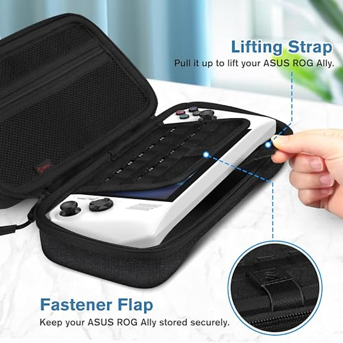 Fintie Case for ASUS ROG Ally X 2024 / ROG Ally 2023, Shockproof Protective Cover Hard Shell with Inner Pocket & 14 Game Card Slots, Black