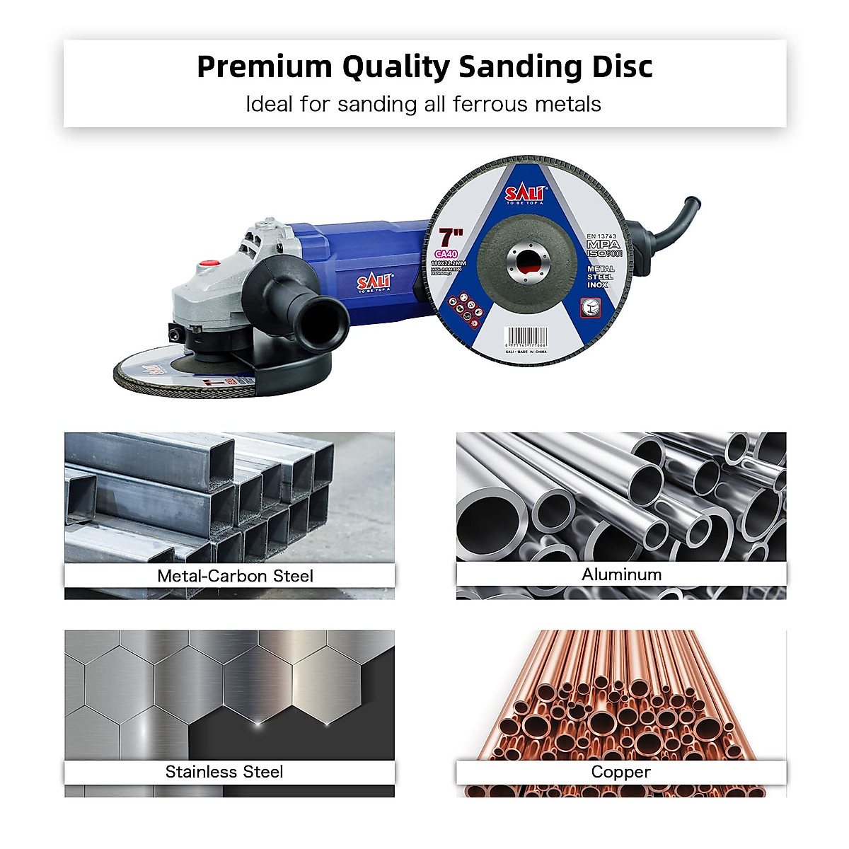 Sali 10 Pack Flap Disc 40 Grit 7" x 7/8-Inch Sanding Disc Bevel Type #29 Premium and Industrial Grade Angle Grinder Grinding Wheel High Performance Edge Grinding