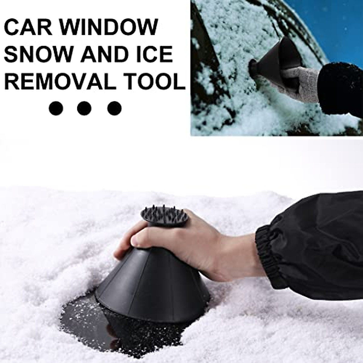 3 Pcs Magical Ice Scrapers for Car Windshield, Round Snow Scraper with Funnel, Cone-Shaped Car Snow Remover, Car Window Scraper for Ice & Snow, Car Winter Accessories, Gift for Chrismas (Black)