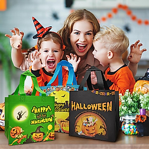 Maetrin Halloween Bags for Trick or Treat Bags, 12pcs Small Halloween Party Favors Gift Bags with Handles for Kids & Adult, Premium Non-Woven Halloween Tote Bags with 12 Different Designs
