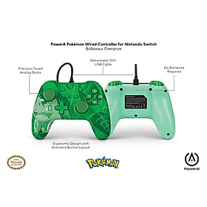PowerA Wired Controller for Nintendo Switch - Pokémon: Bulbasaur Overgrow, Gamepad, Game controller, Wired controller, Officially licensed