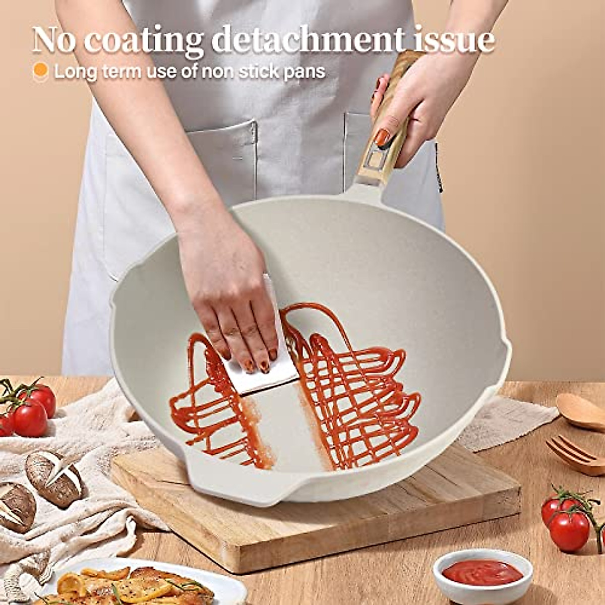 Ilovfeot Nonstick Wok Pan with Lid,Non Stick Wok Frying Pan 13 inch with Stay Cool Handle,Cooking Wok,Induction Compatible,Scratch Resistant,Dishwasher and Oven Safe