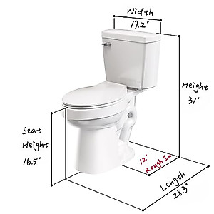 White 2-piece Elongated Toilet with Standard 12-in Rough-in, ELLAI Powerful Single Flush 1.28 GPF ADA Chair Height Toilet (Seat Included)