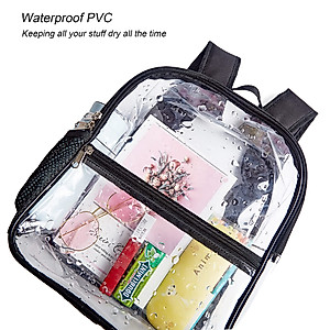 Vikcnitor Clear Mini Backpack Stadium Approved, Heavy Duty Waterproof Clear Bookbag for Concerts, Work, Sport Events-Black