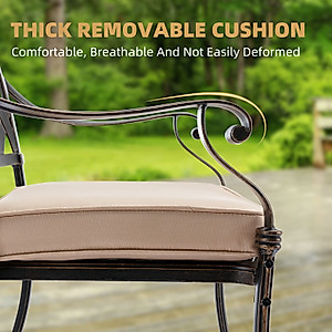 2 Pcs Outdoor Cast Aluminium Dining Chairs Set - All Weather Patio Chairs with Removable Cushions, Antique Brass Patio Chairs with Armrests Backrests for Bistro, Restaurant, Garden, Backyard