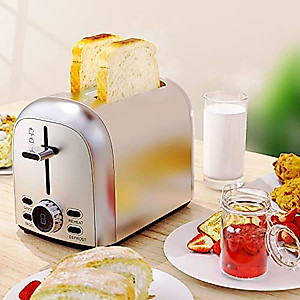 Toaster 2 Slice, Extra Wide Slot Bread Toaster with 7 Shade Settings & Removable Crumb Tray, Stainless Steel 2 Slice Toaster with Bagel Defrost Reheat Cancel Function and LED Display 850W 120V